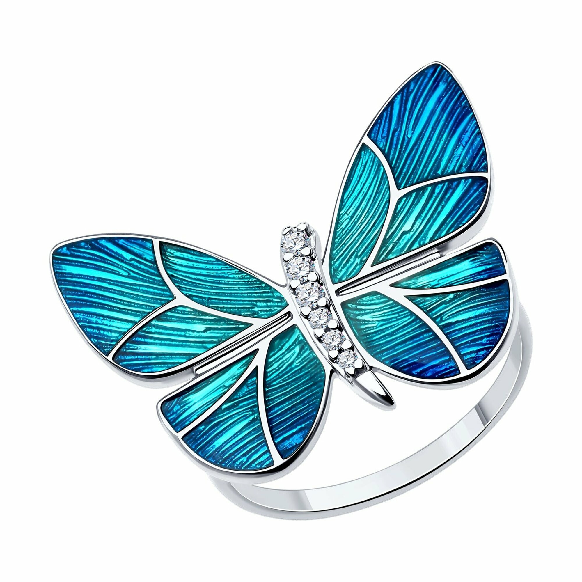 Кольцо, серебро, 925 проба, родирование, эмаль, фианит