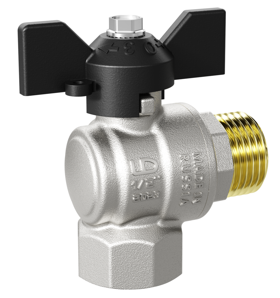 Кран шаровый LD Pride НВ 1/2" угловой, полный проход, бабочка