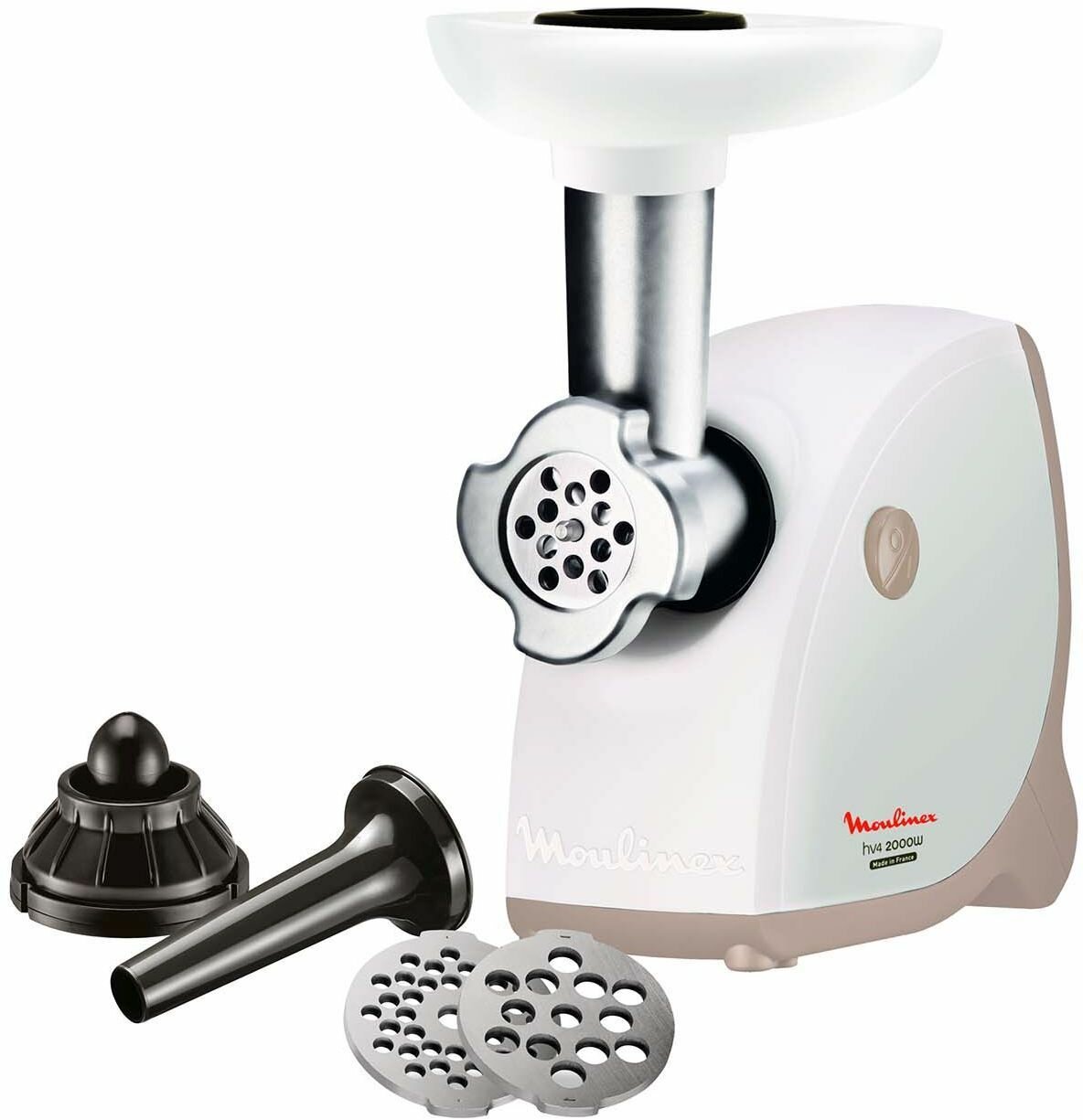 Мясорубка Moulinex HV4 ME461132 белый, мощность 1600Вт, производительность до 2кг/мин, дисков для фарша 2, материал лотка пластик (1510002150)