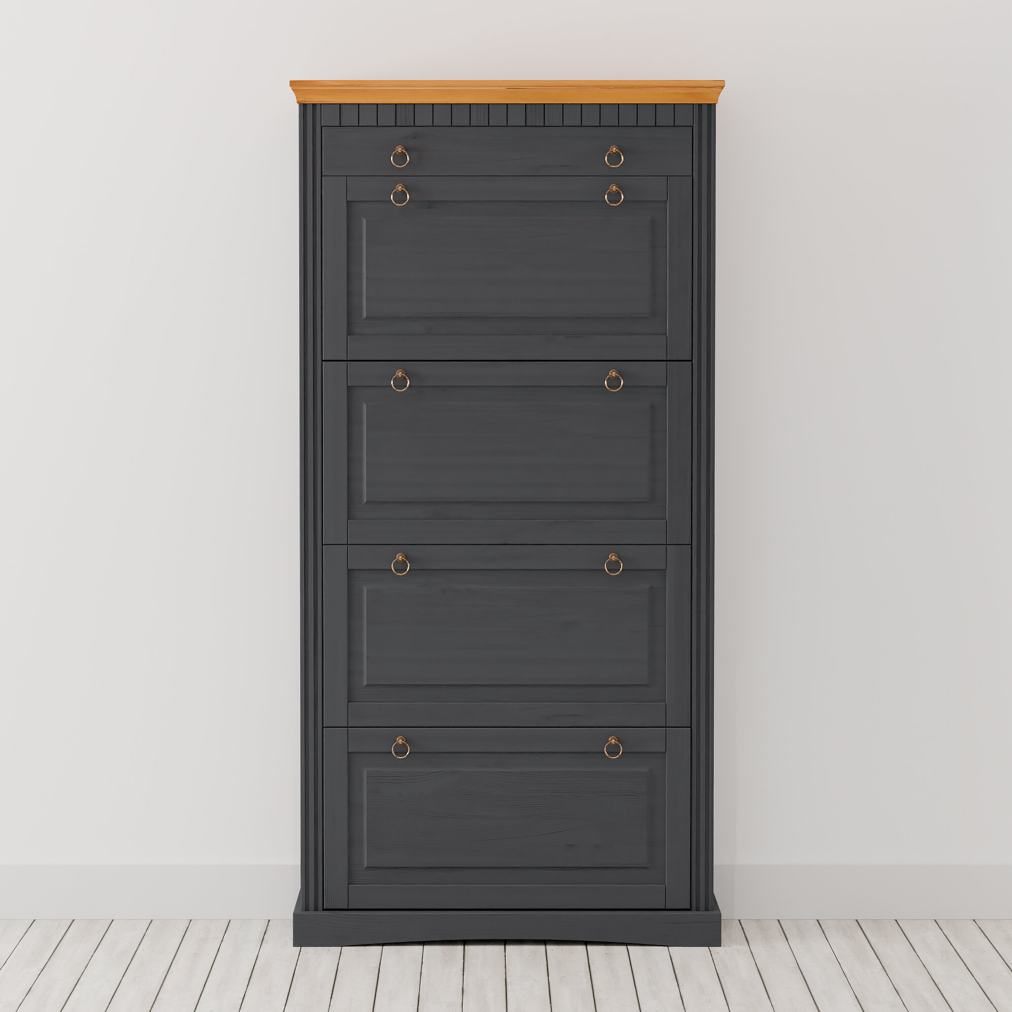 Обувница для прихожей, 87х21х169, Неаполь, закрытая, 4 двери 1 ящик, из массива дерева, серый, Dipriz