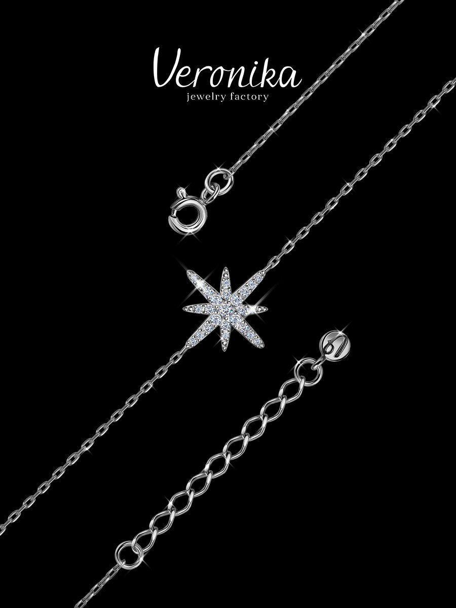 Браслет-цепочка, серебро, 925 проба, родирование, фианит