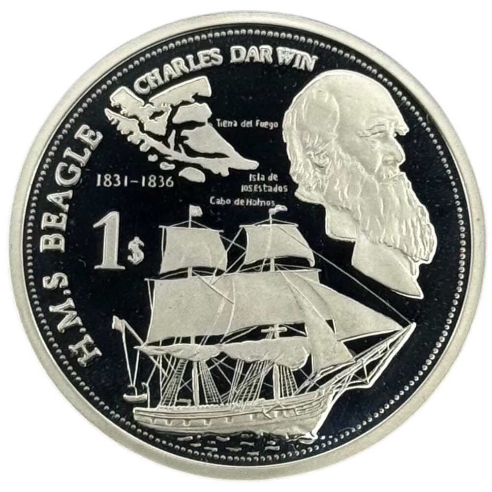 Соломоновы острова 1 доллар 2009 г. (Корабли и исследователи - HMS Beagle, Чарлз Дарвин) (Proof)
