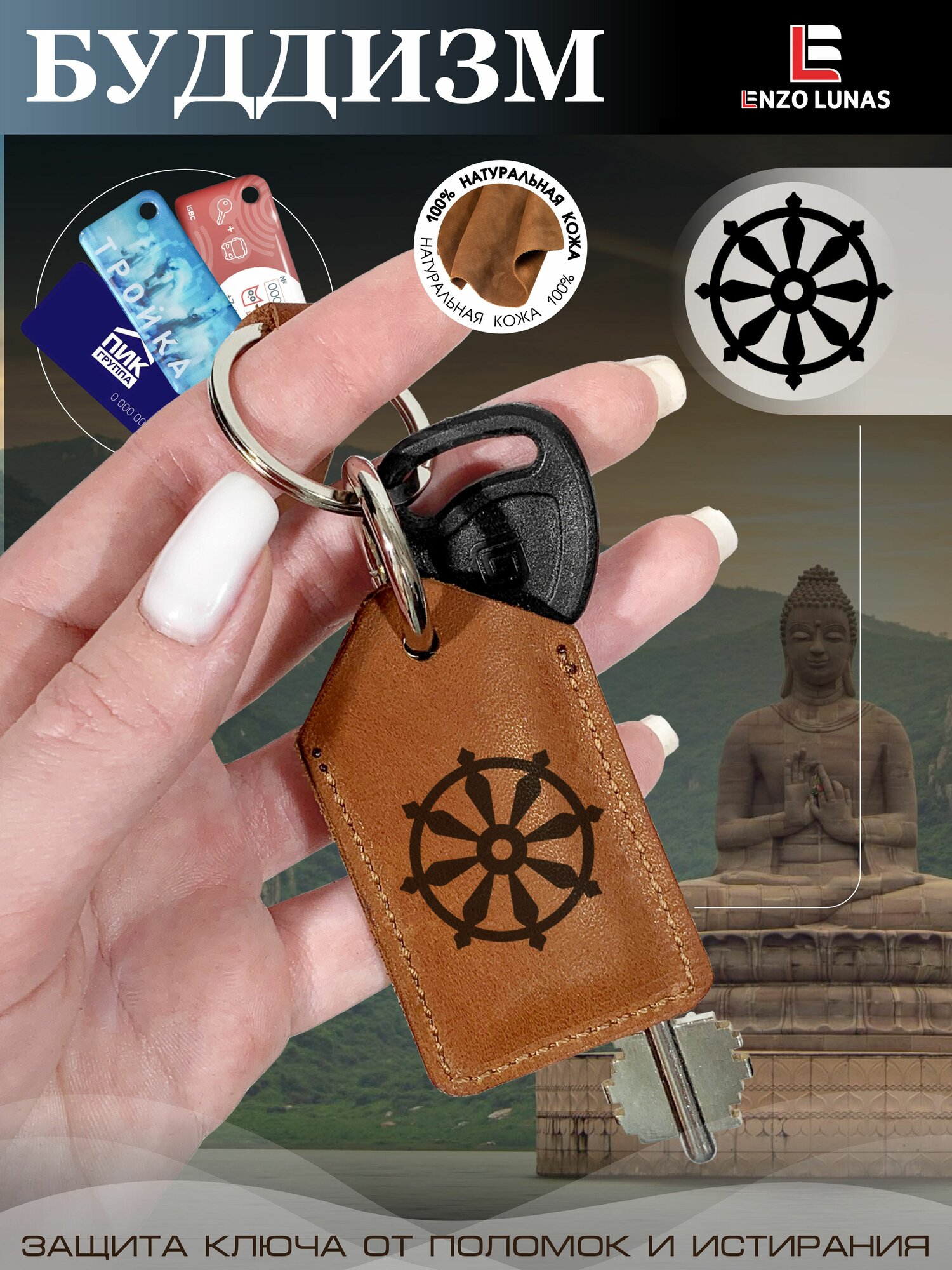 Чехол-брелок для карт ПИК, Тройка, Стрелка, Подорожник, домру, для магнитных карт, ISBC для противоугонной метки Starline, Pandora и для платежных стикеров "Буддизм"