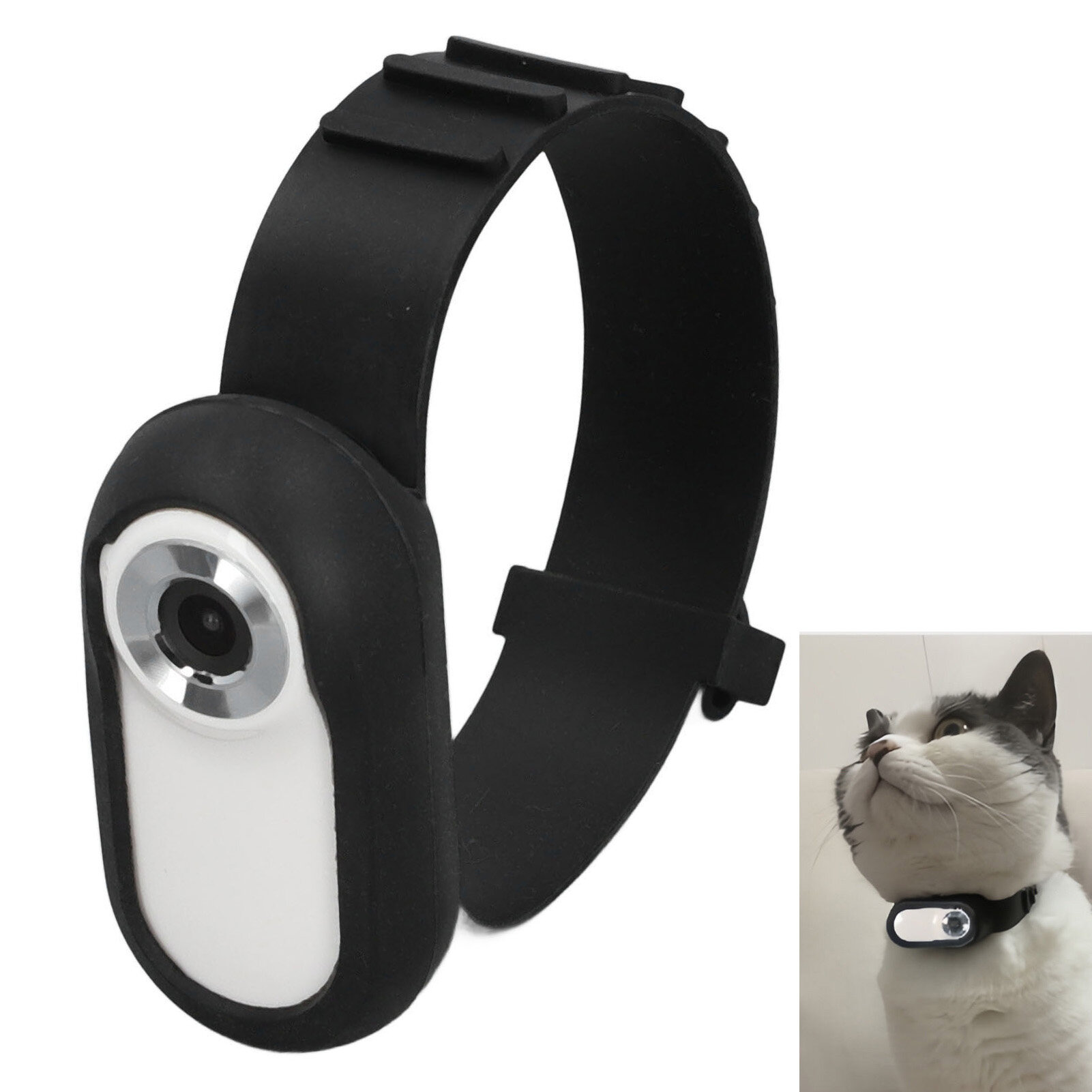 Камера для ошейника для домашних животных, маленькая карта памяти 32G, сверхширокоугольная 160° видеозапись 1080P, маленькая экшн-камера для кошек и собак с ЖК-экраном 0,96 дюйма, белая камера + силиконовый ошейник для домашних животных