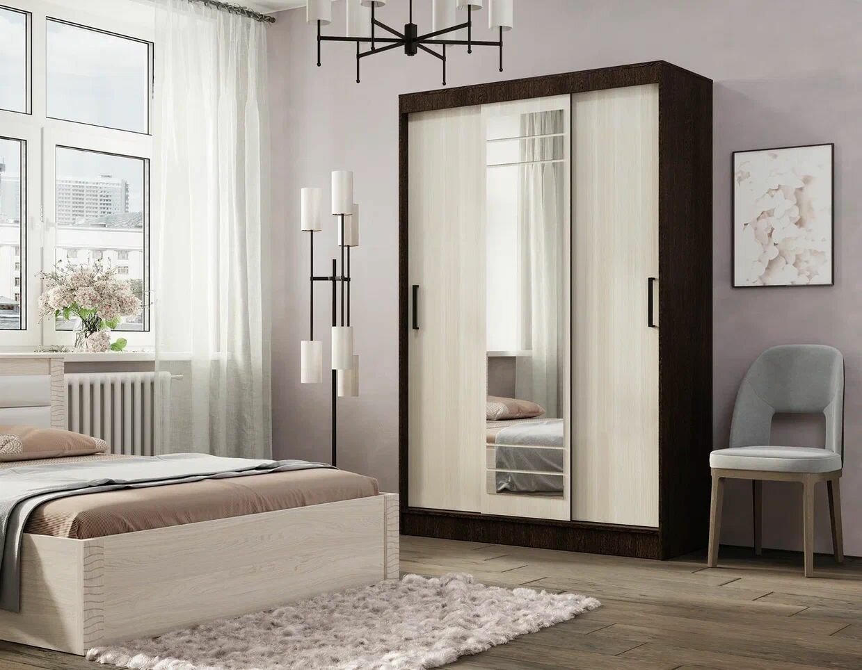 Шкаф-купе "Тео" ШКК-02, шкаф для одежды, Венге/Лоредо, Мебелони