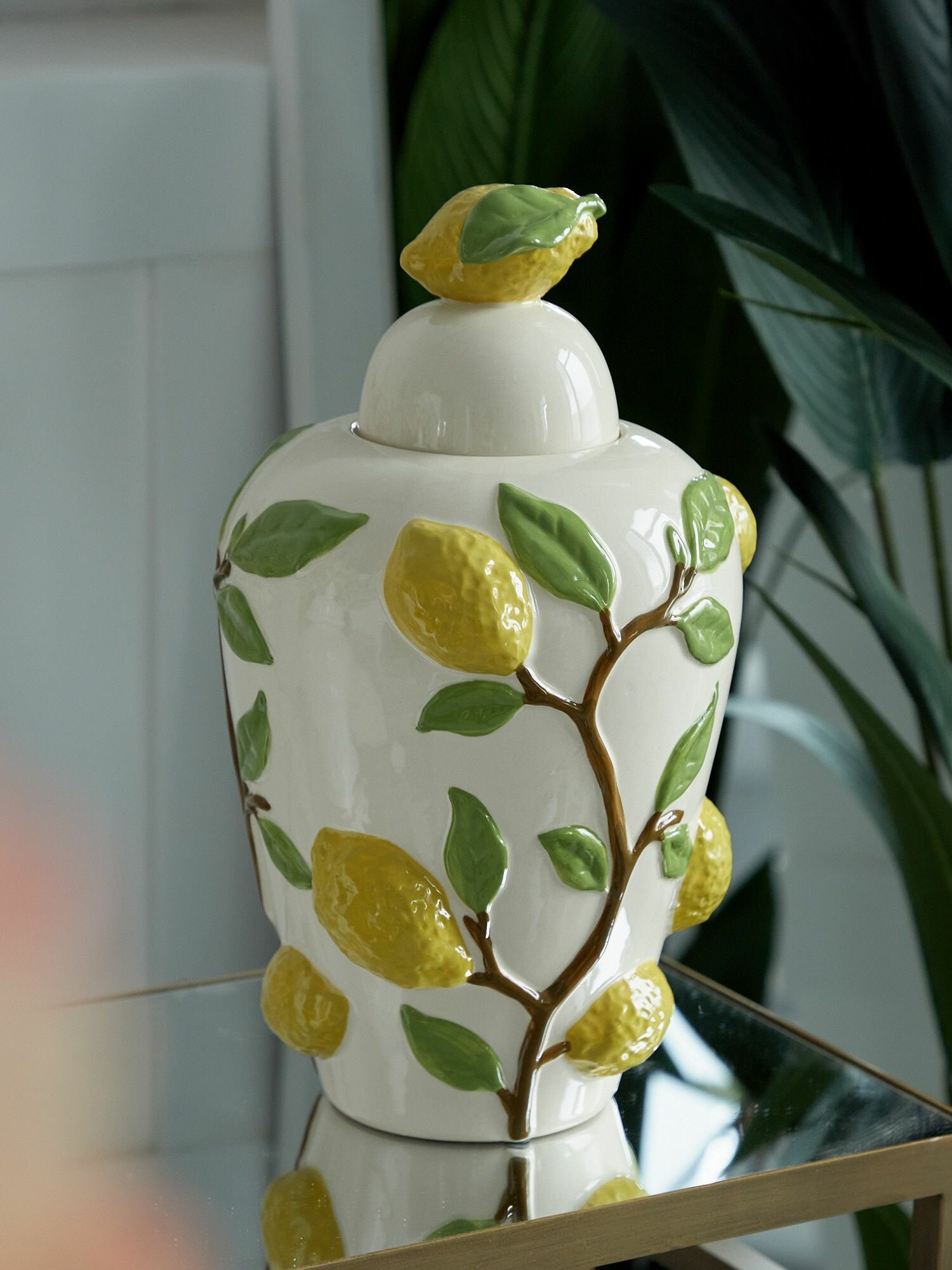 C5543 Ваза настольная с лимонами, керамика 22х22х38см, Glasar
