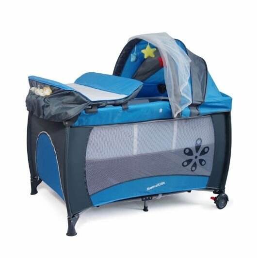 Манеж MAMAKIDS детский 2 в 1 игровой складной большой для малышей/напольный эргономичный универсальный на колесиках/кровать с пеленальным столиком и защитной сеткой для сна и отдыха младенцам