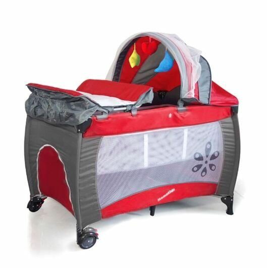 Манеж MAMAKIDS детский 2 в 1 игровой складной большой для малышей/напольный эргономичный универсальный на колесиках/кровать с пеленальным столиком и защитной сеткой для сна и отдыха младенцам