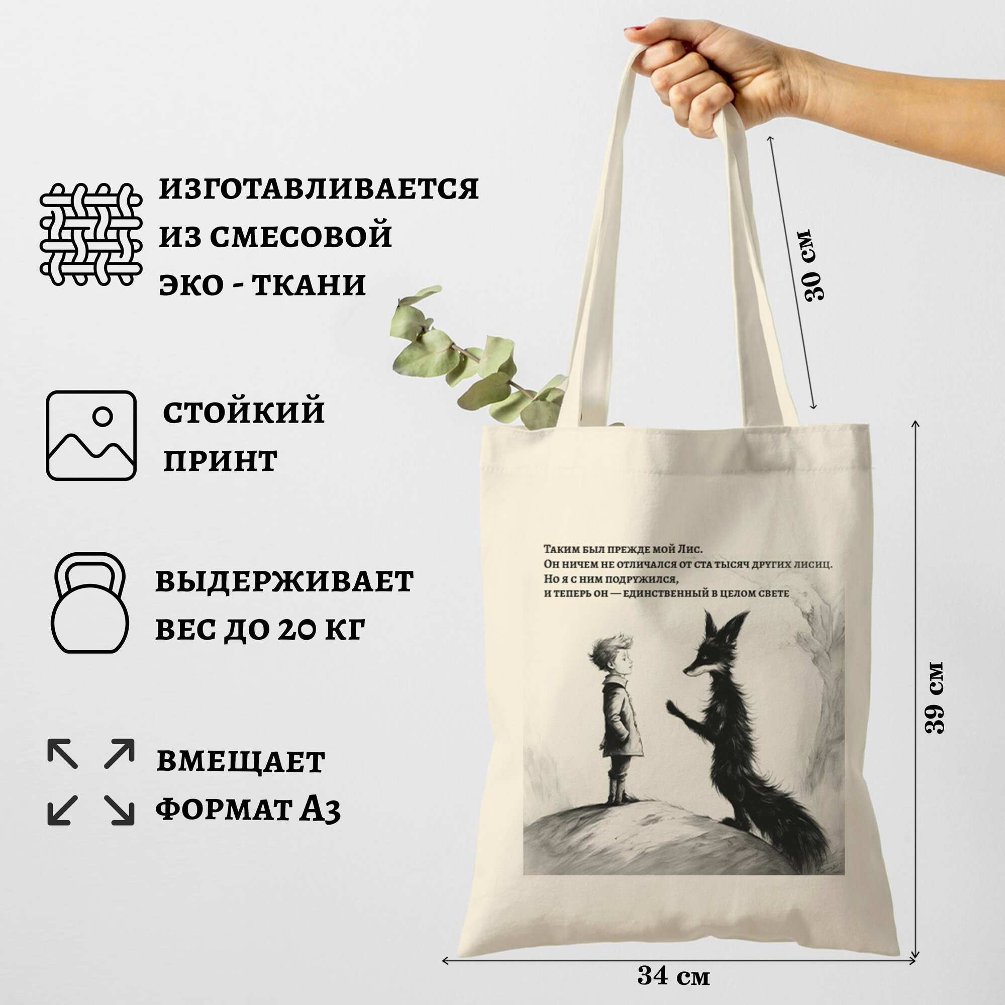 Сумка шоппер шоппер с принтом "Дружба Лиса", шопер авоська холщовая с рисунком в подарок