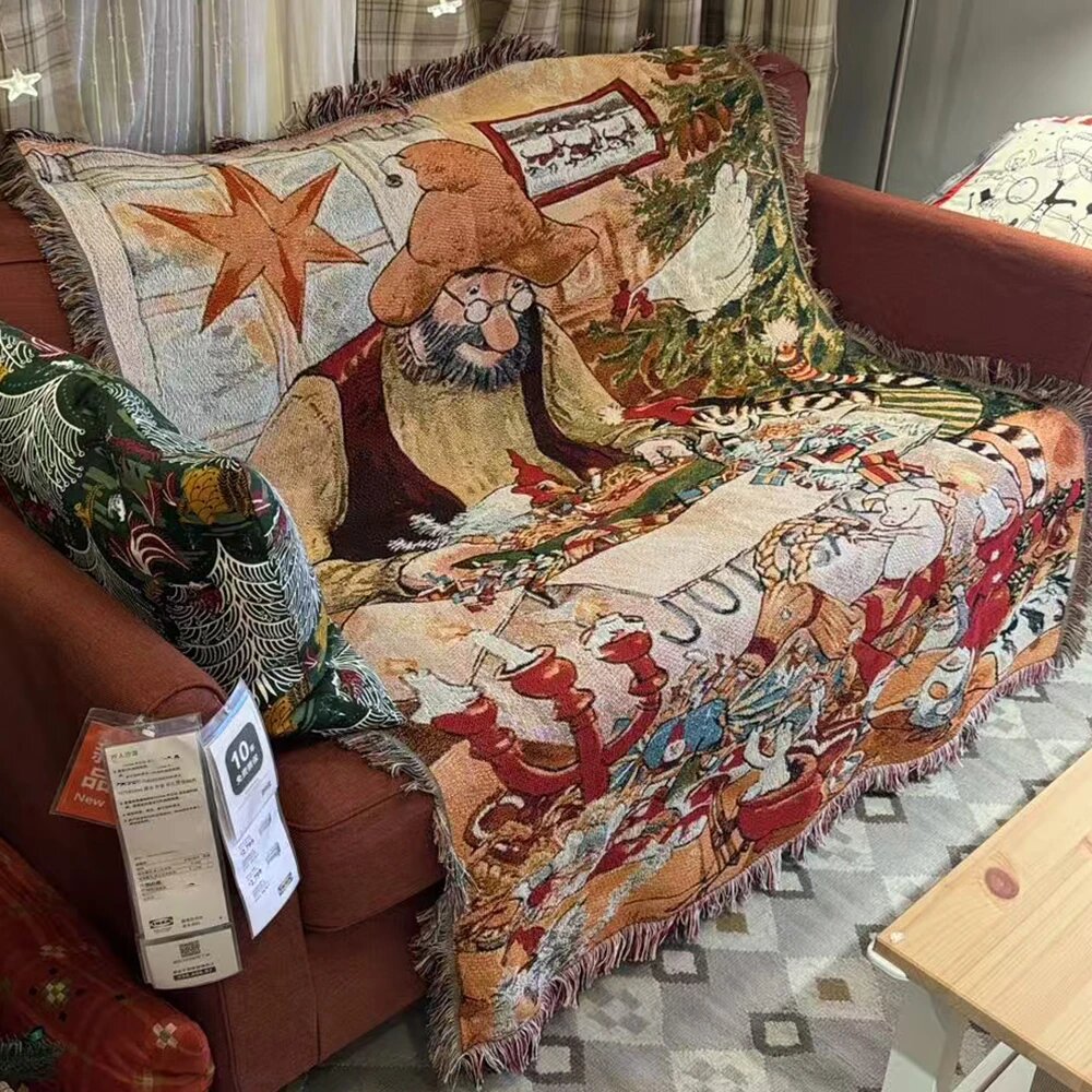 Ретро вязаное диванное одеяло с кисточкой, 130X160CM