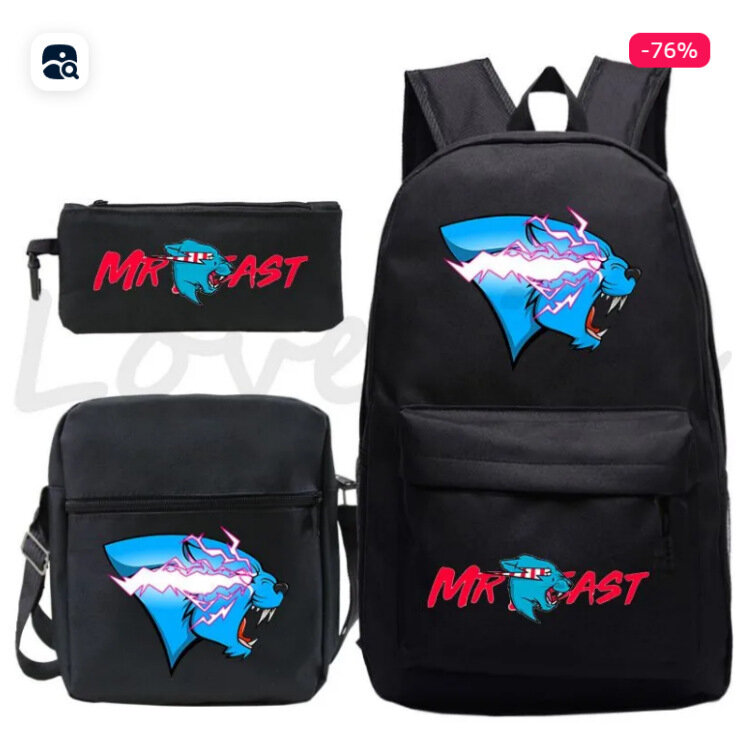 Рюкзак школьный + сумка через плечо + пенал-3 и 1 Сумка школьная мальчика для девочки подарок- Mr Beast Lightning Cat