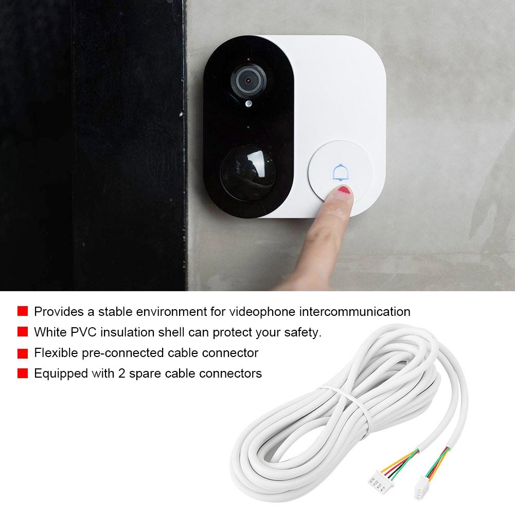 Кабель медный гибкий круглый 4-ядерный 30 м 0.3 мм² для видеодомофона, белый PVC, с двумя четырехядерными терминалами и 2 запасными разъемами