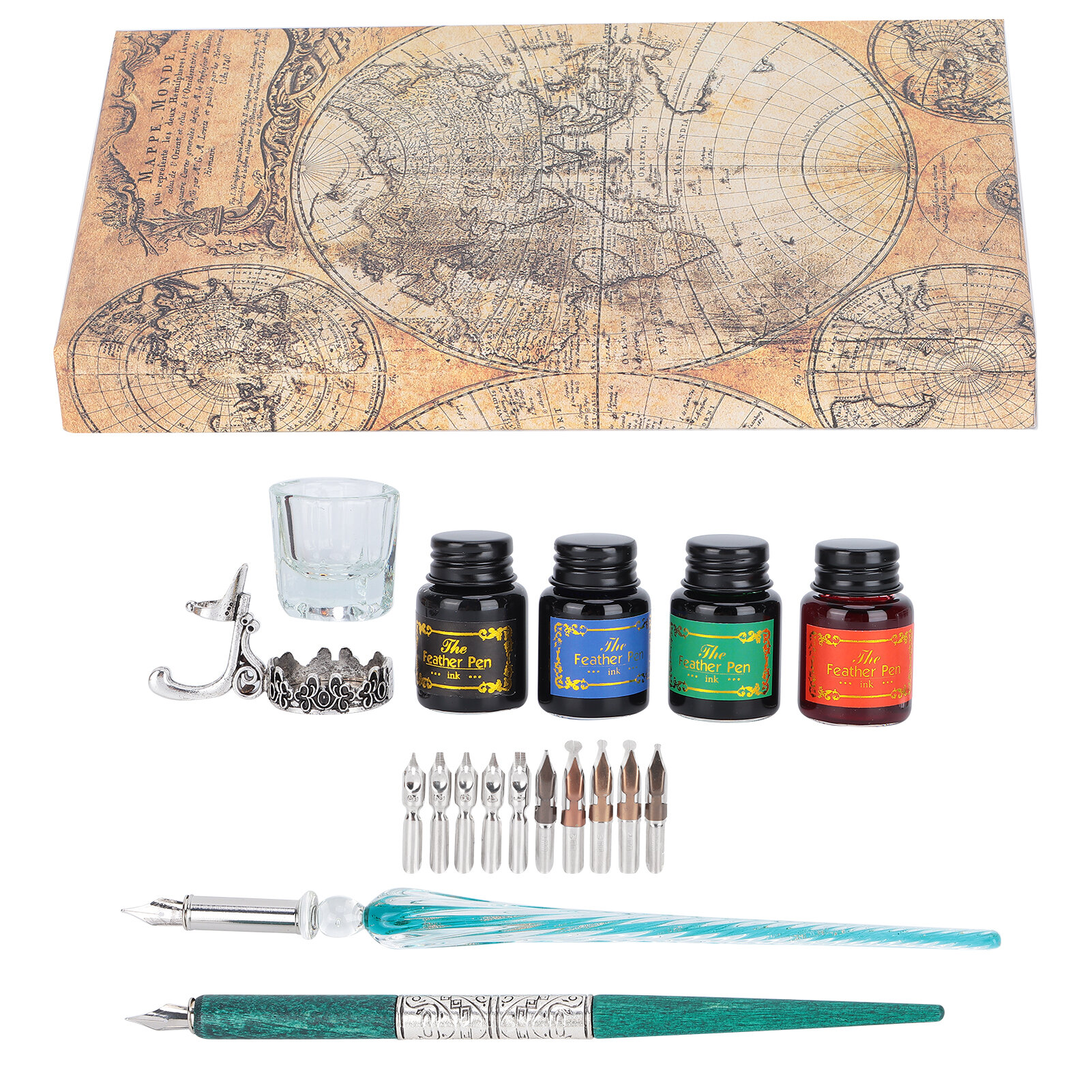 Комплект Dip Pen 24x13.5x4,3 см. Плоские круглые лаки с держателем чернила для написания каллиграфии рисования (SP249035 Blackshish Green (Grat Glass Pen)))