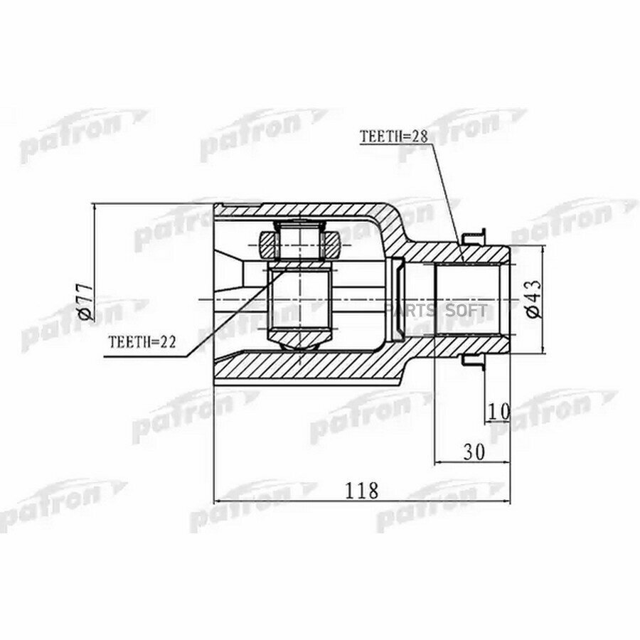 ШРУС внутренний правый 28x43x22 MAZDA 3 BK 01.07.2007- AT PATRON PCV1046 | цена за 1 шт