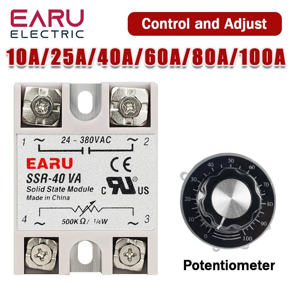 Реле напряжения EARUELECTRIC SSR AC24-380V, SSR-40VA, с потенциометром