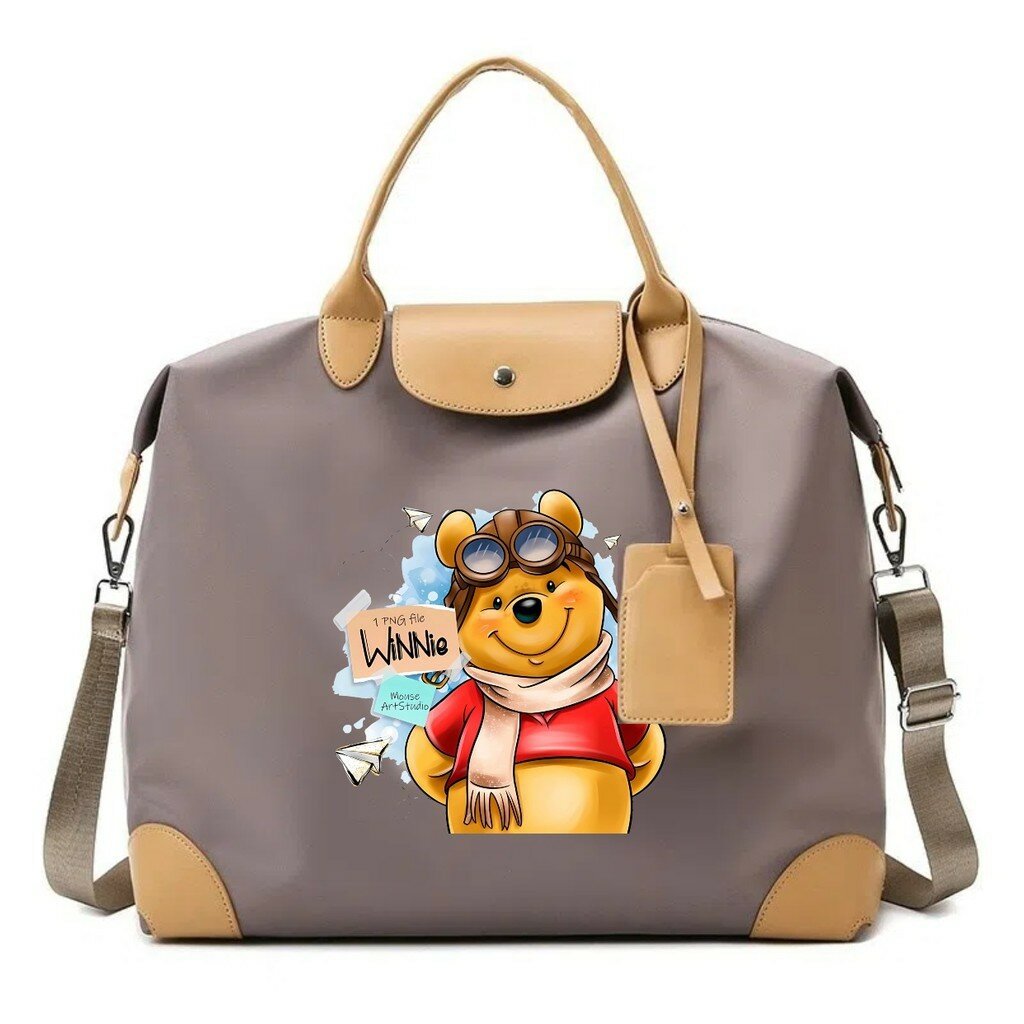 Горячая продажа больших возможностей Winnie Bear Cartoon Canvas Сумка для женской оксфордской сумки для хранения ткани.