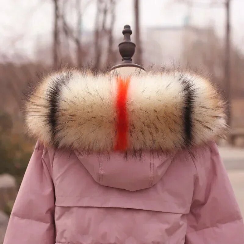 2025 Женщины фальшивый мех воротник пушистый роскошный зимний теплый шарф мужчины детские куртки капюшон мех отделка полосы 75 см ракун мех обернуть шаль