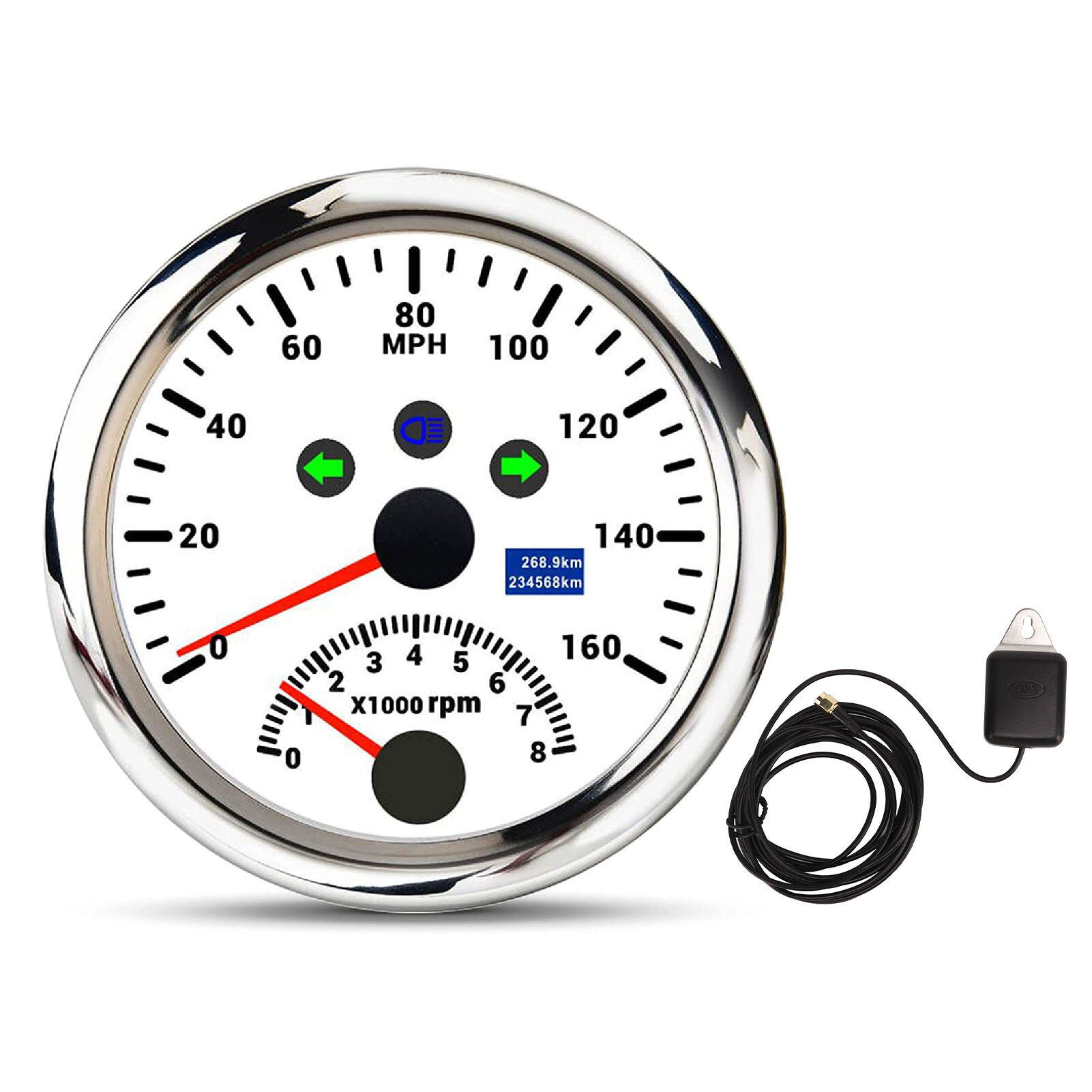 GPS спидометр с тахометром 8000 об/мин, DC9-32V, IP67, водонепроницаемый, 0-160 миль/ч, красная подсветка, белый циферблат, для лодки, ATV.