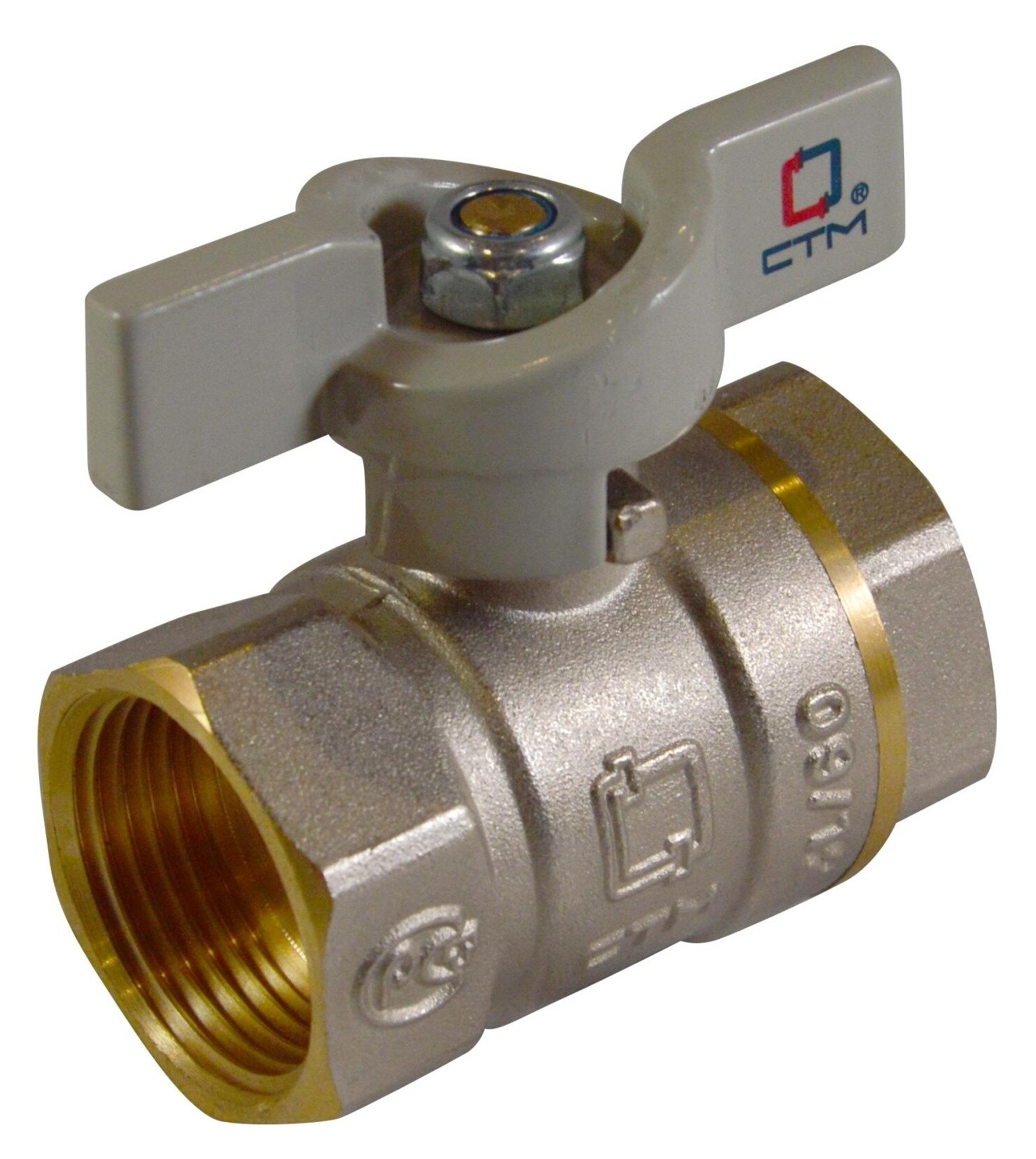 Кран шаровый для воды СТМ прямой, ручка бабочка, латунь, цвет серый, резьба 1/2" / запорная арматура