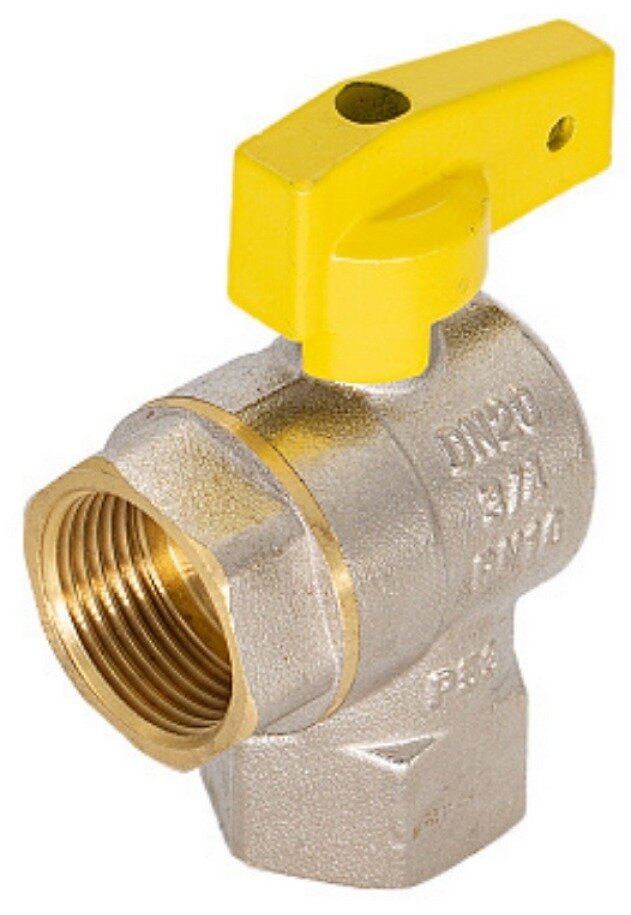 Кран шаровый для газа СТМ угловой, гайка-гайка, флажок, латунь, желтый, резьба 3/4" / запорная арматура