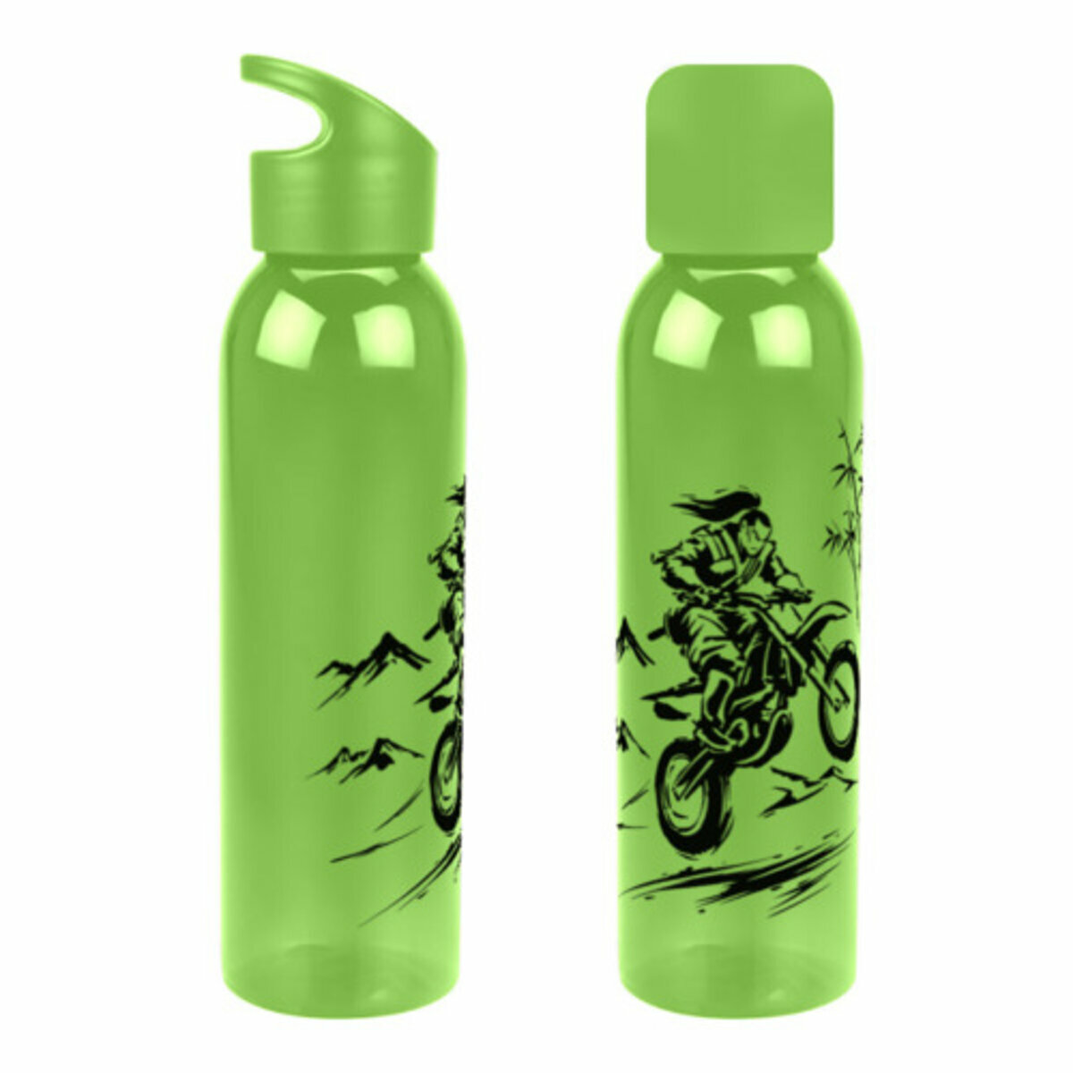 Бутылка для воды «Самурай на мотоцикле в горах. Восточный байкер» (зеленый)