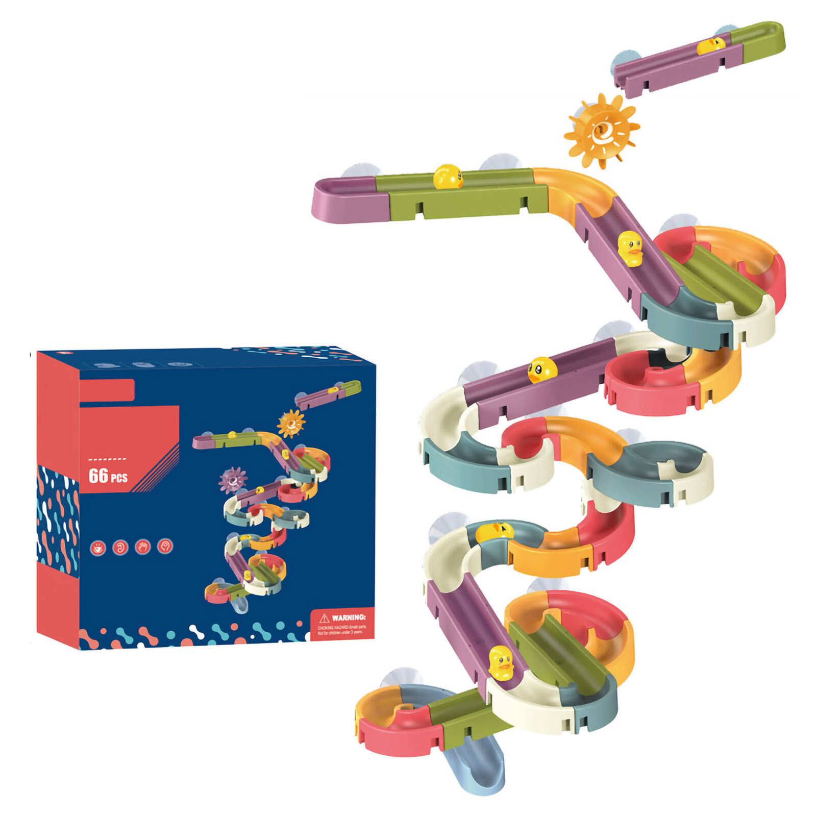 Игрушка для душевой дорожки, милый утенок, детская дорожка для ванной, слайд-игрушки, обучающая ванная комната, сборная детская игрушка 26A (набор из 66 шт.)