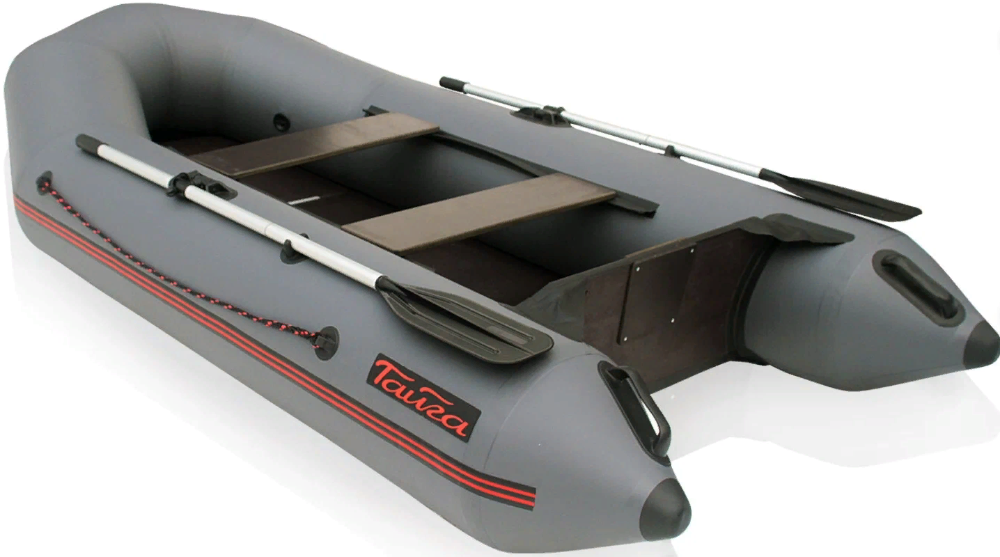 Моторная лодка Лидер ПВХ "Тайга-280" с жестким дном, без киля, 41 см баллоны, серого цвета