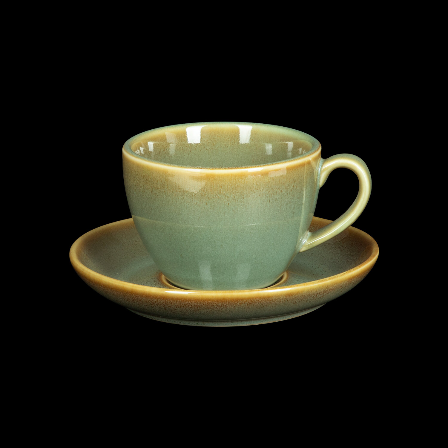 Чайная пара фарфоровая 300 мл зеленая с блюдцем для дома KLEN