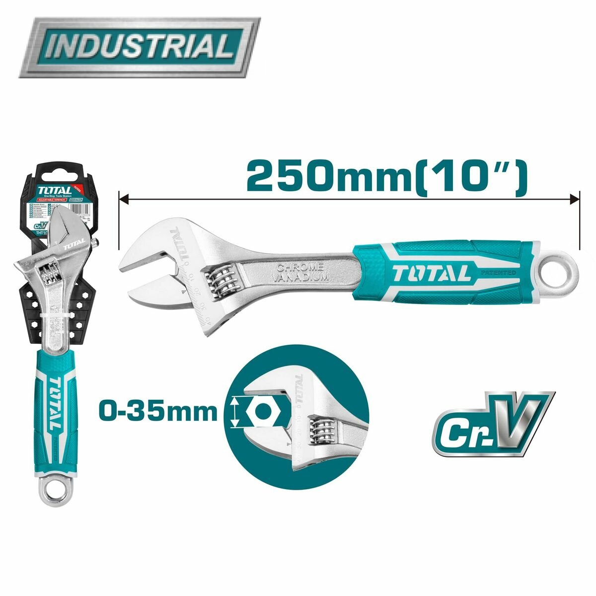 Разводной ключ 250 мм, зажим 0-35 мм, материал Cr-V, TOTAL THT101106