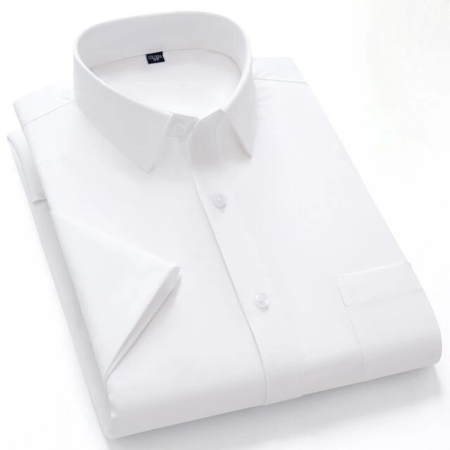 Большие размеры 7XL, летние мужские рубашки с короткими рукавами из бамбукового волокна, облегающие, формальные, мягкие, против морщин, офисная белая, розовая одежда