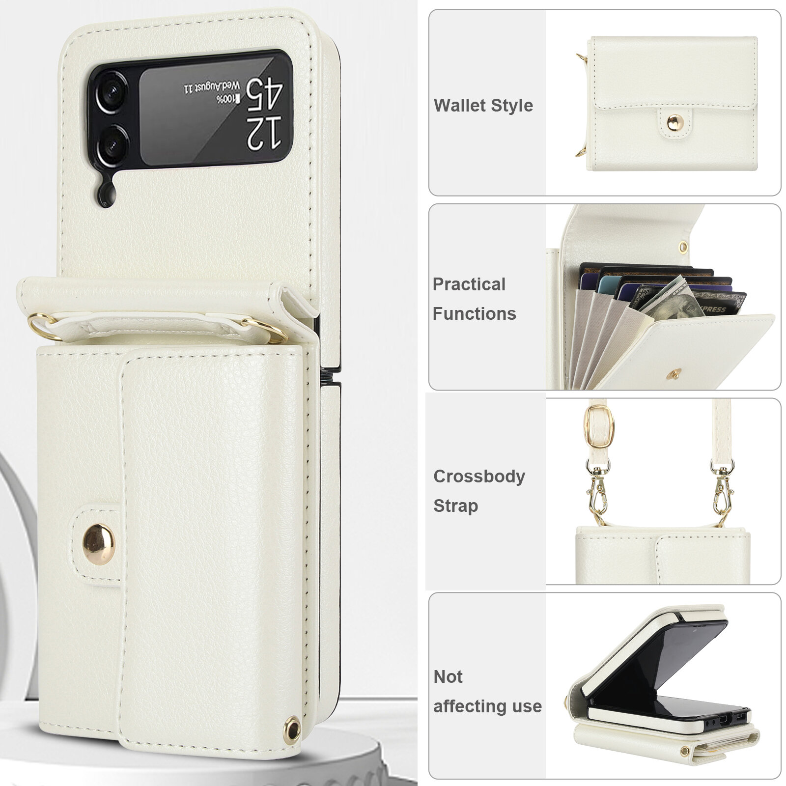 Подходит для Samsung Galaxy Z Flip3 / Самсунг Галакси Z Flip 3 Модный Чехлы для телефонов, Складной многофункциональный кожаный футляр, подставка, soft touch,360° Полная защита, кобура, резина, пластик