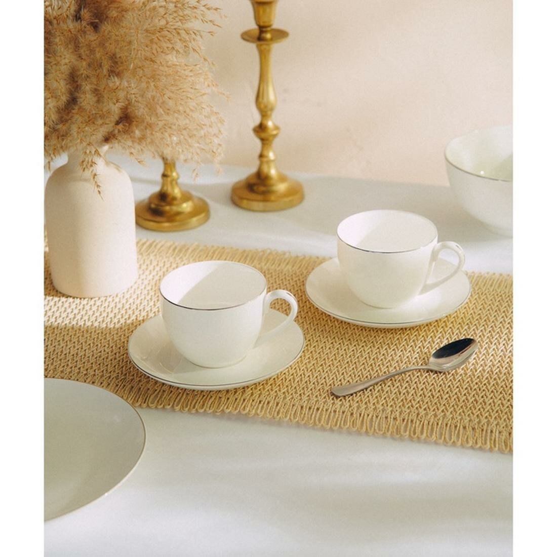 Чайные пары SL Home «Каскарон», 240 мл, набор 2 шт, костяной фарфор, белые