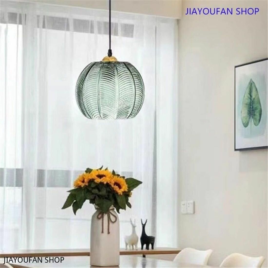 Современная люстра из зеленого ребристого стекла 1 шт, 15*15 см