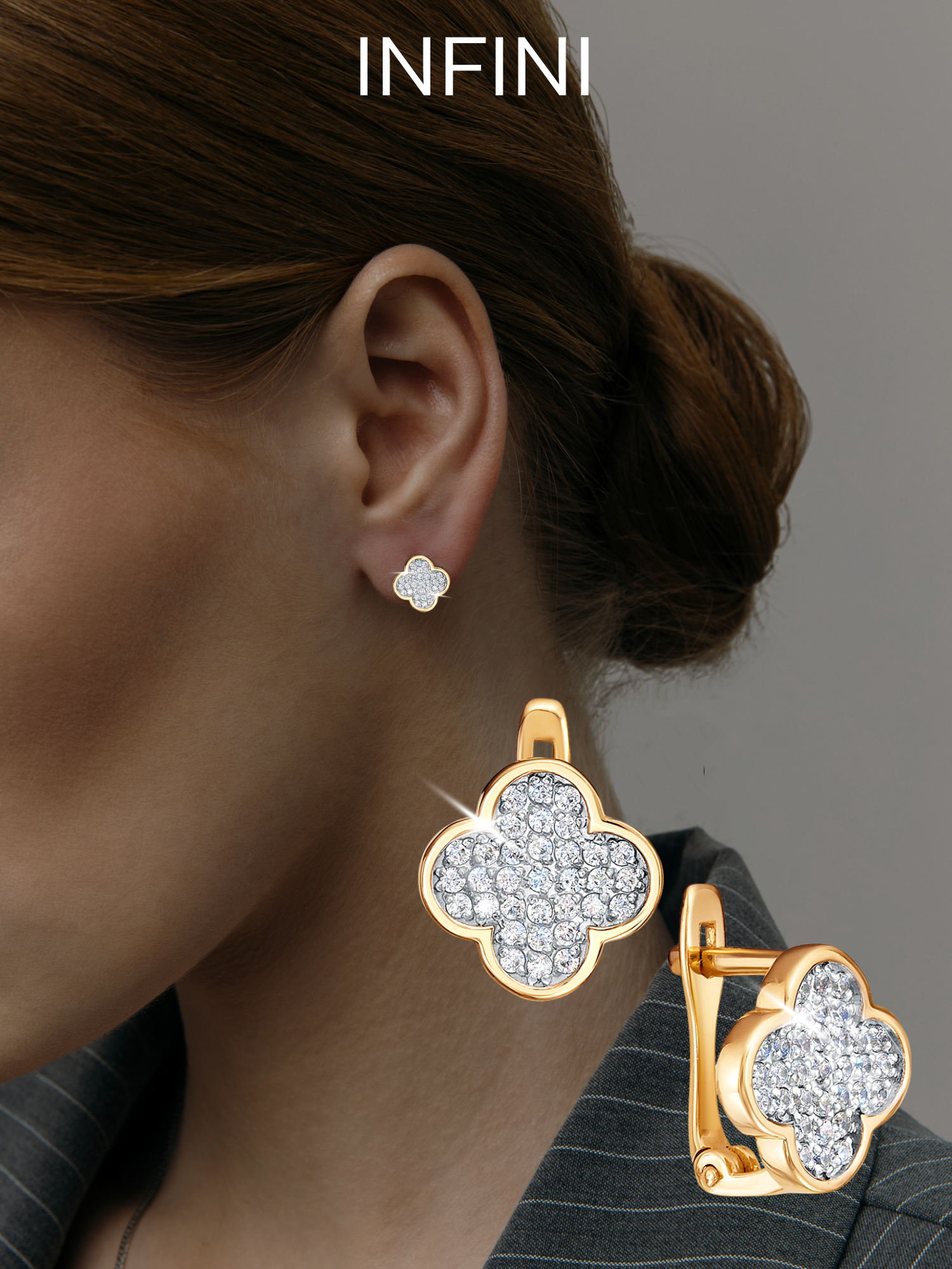 Серьги, красное золото, 585 проба, родирование, фианит