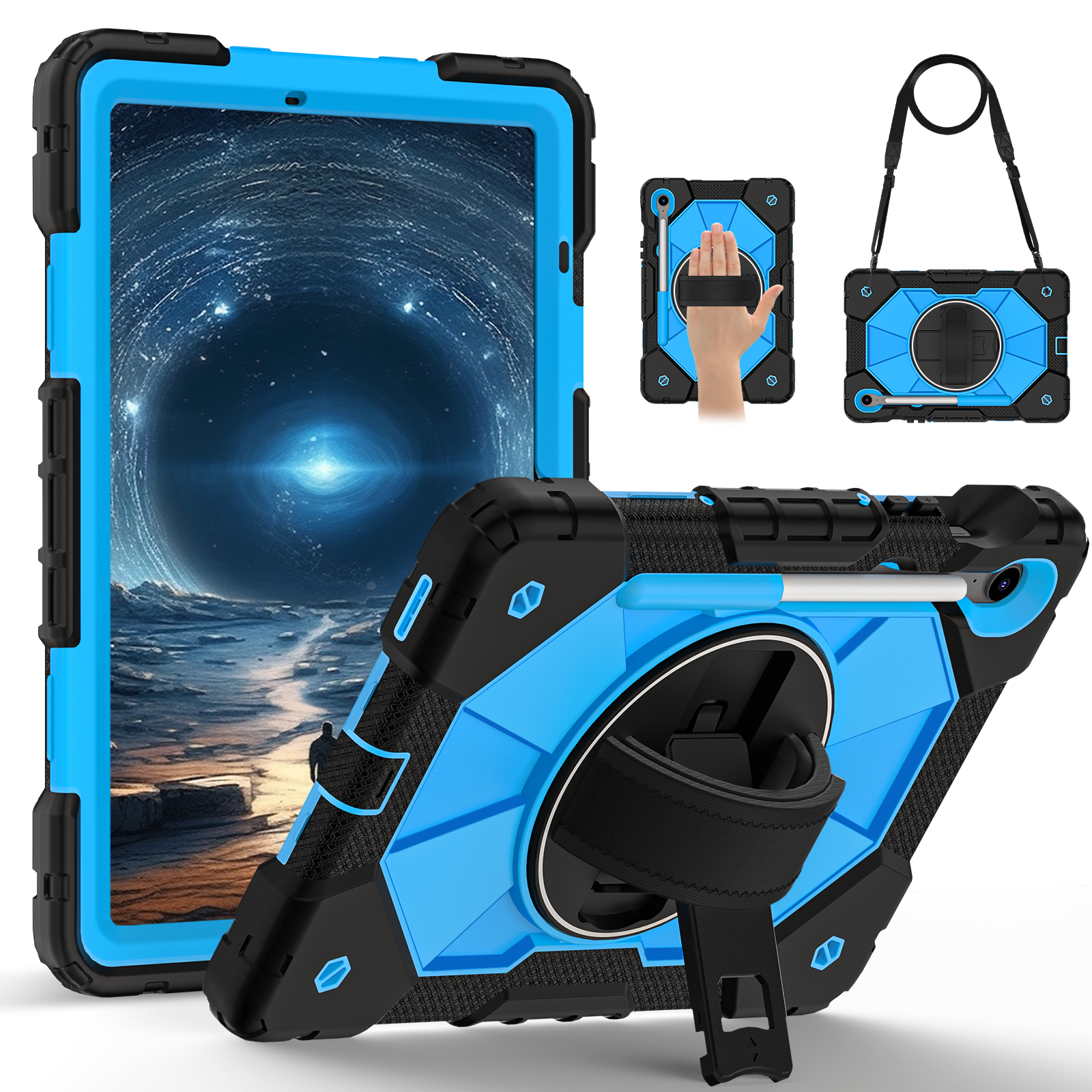 Чехол для Samsung Galaxy Tab S10 FE 10.9' / Самсунг Галакси Таб S10 ФЕ (10.9 дюймов), глянцевая поверхность, металл, пластик, защита камеры, ударопрочный, Samsung, чехол-кардиомонитор, blue