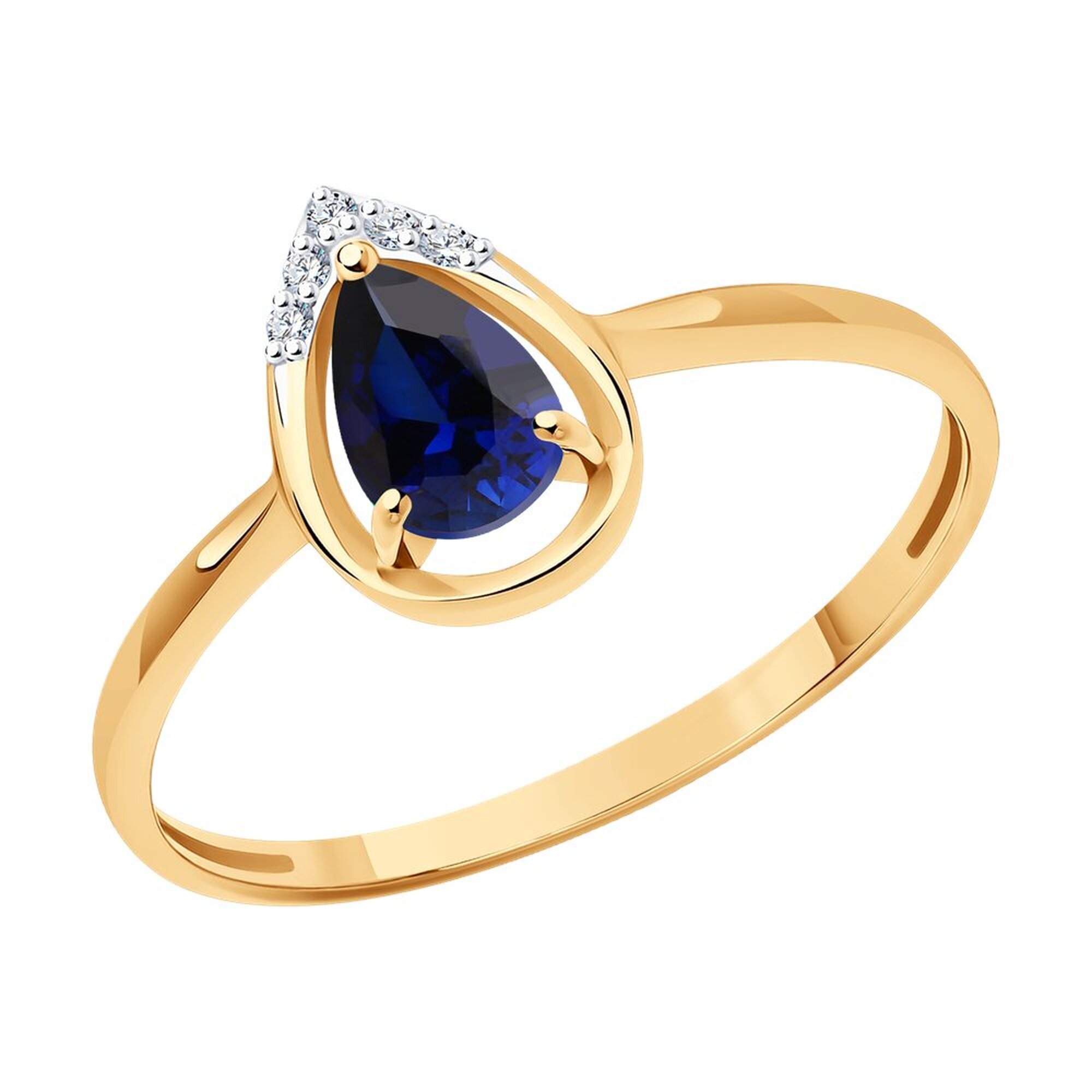 Кольцо, красное золото, 585 проба, сапфир, бриллиант