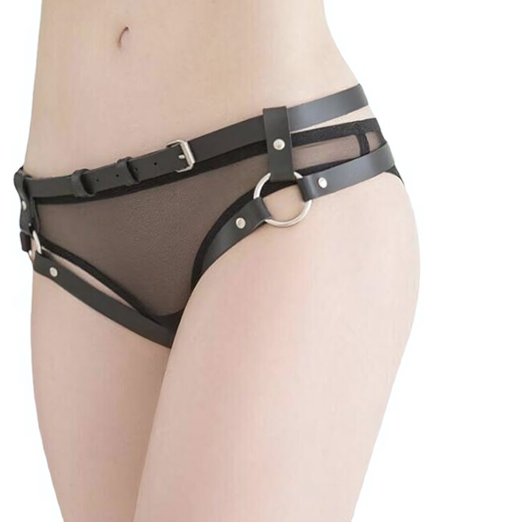 Гартеры под трусики One Size (40-50), черные, из искусственной кожи