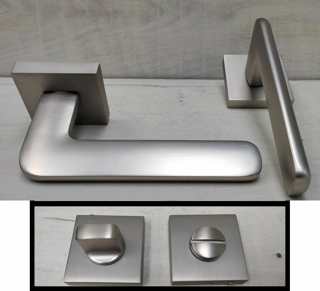 Ручка дверная межкомнатная Renz INDH_95-03_MSN_W, никель супер матовый (ручка + завертка WC)