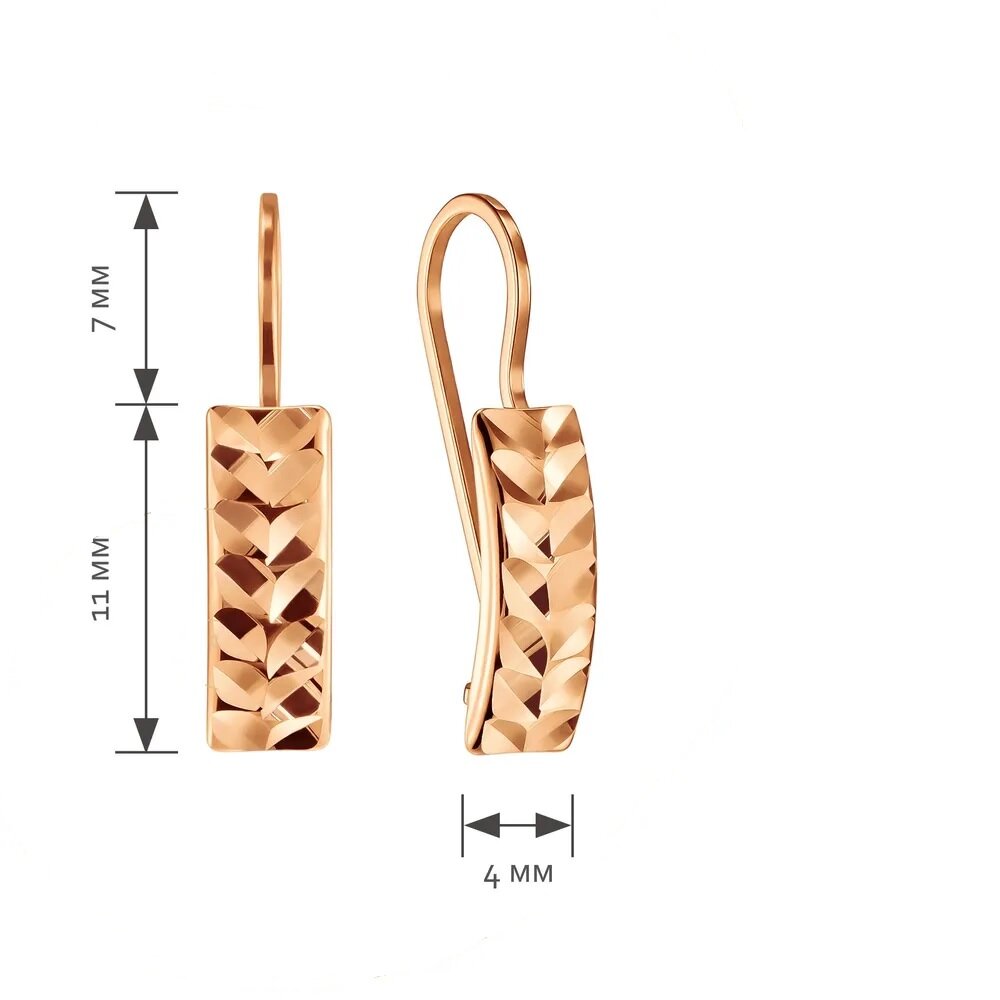 Серьги красное золото, 585 проба, гравировка