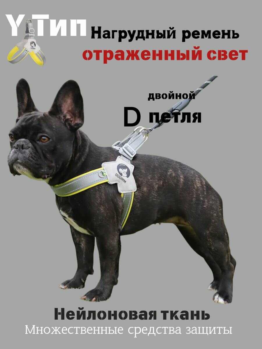 Y-образный поводок антирывковый, шлейка для собак, для французских бульдогов, мелких и средних пород желтый размер L