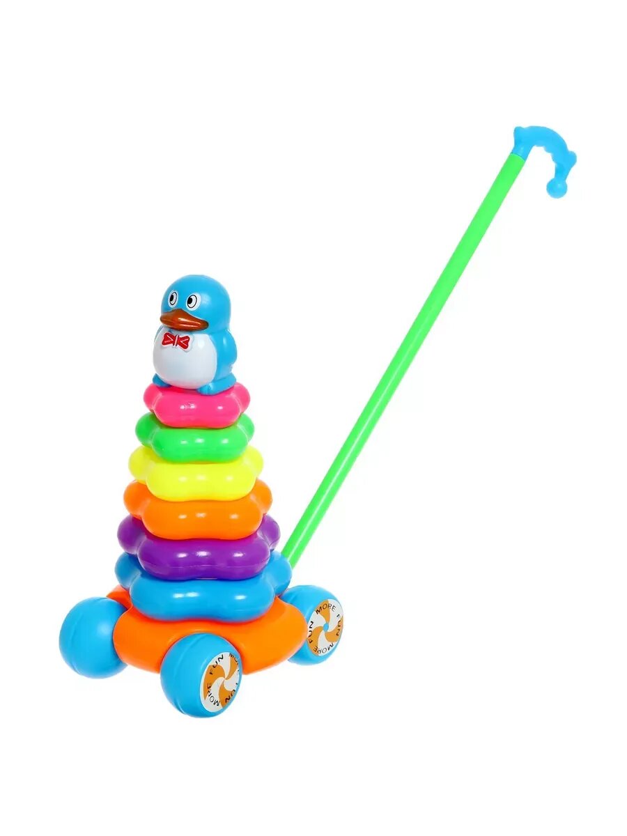 Каталка детская с ручкой Пингвин 6 колец