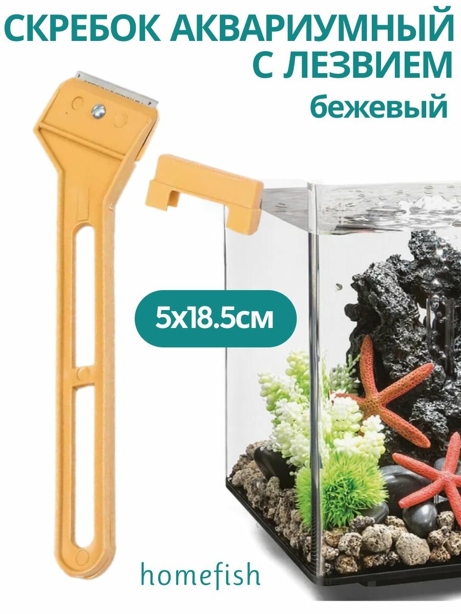 HOMEFISH скребок аквариумный с лезвием бежевый 5х18,5см L26см