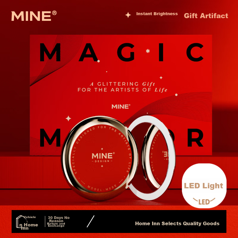 MINE Smart Makeup Mirror with LED Light, Portable, Gift for Girls, Girlfriends, Wives, Birthday, Valentine's Day Present - Red