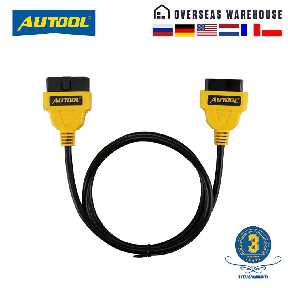 Автомобильный Удлинительный кабель AUTOOL OBD2, 16Pin, 1,5 м, адаптер для подключения OBD, ELM327, OBD II, Удлинительный кабель OBD2