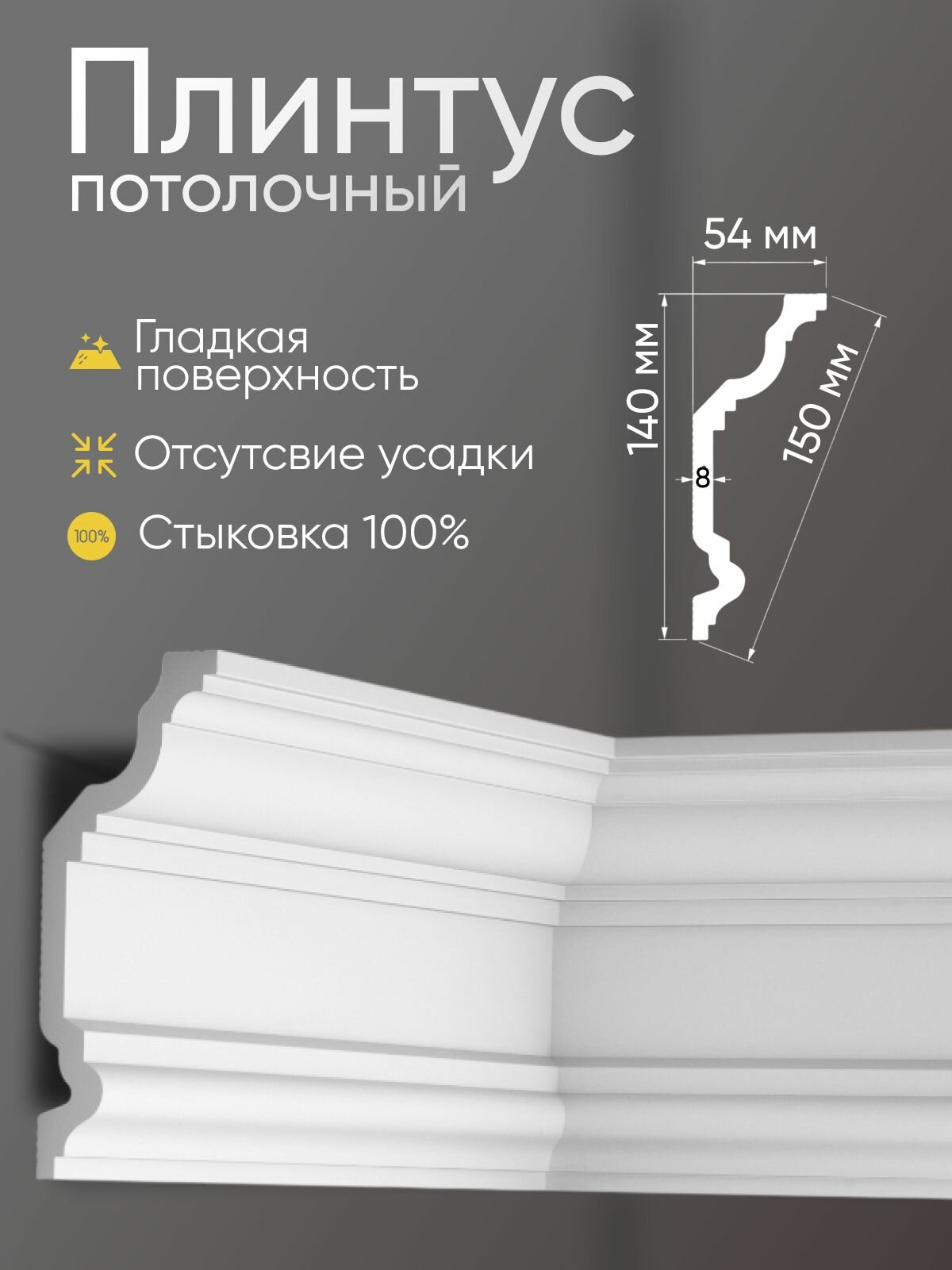 Плинтус потолочный 5 шт GLANZEPOL 200 см пенополистирол, белый GPL12