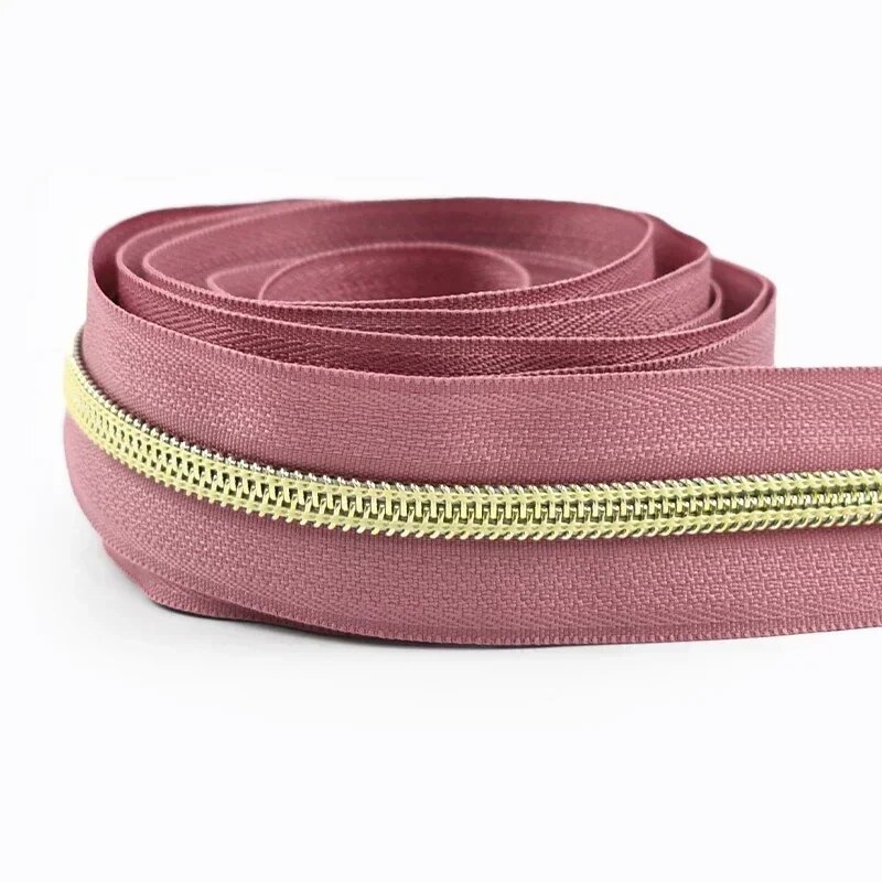 Металлические молнии Meetee 5#, 4/8/10 метров Розовый, ZA030-62-Gold, 4Meters