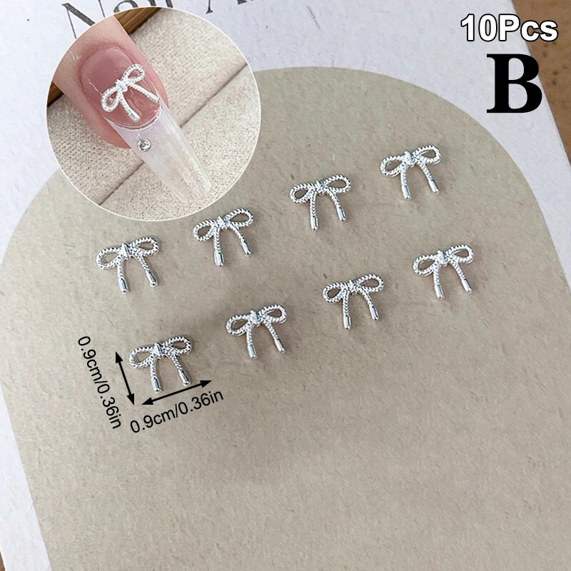 10 шт, подвески для дизайна ногтей из сплава с бантом, 3D металлические серебряные банты в форме ювелирных изделий, принадлежности для дизайна маникюра «сделай сам»