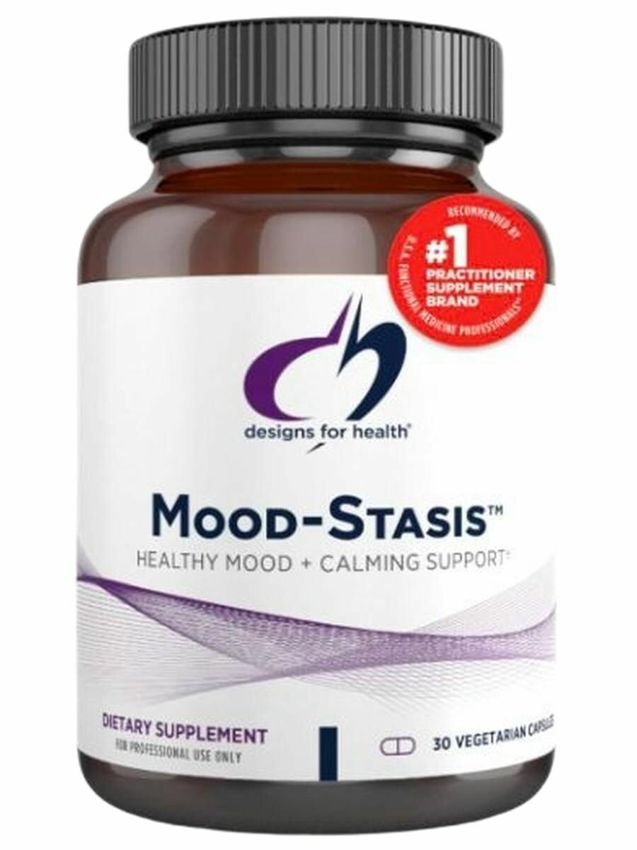 Designs for Health, Mood-Stasis, поддержка нервной системы, от стресса, 30 вегетарианских капсул