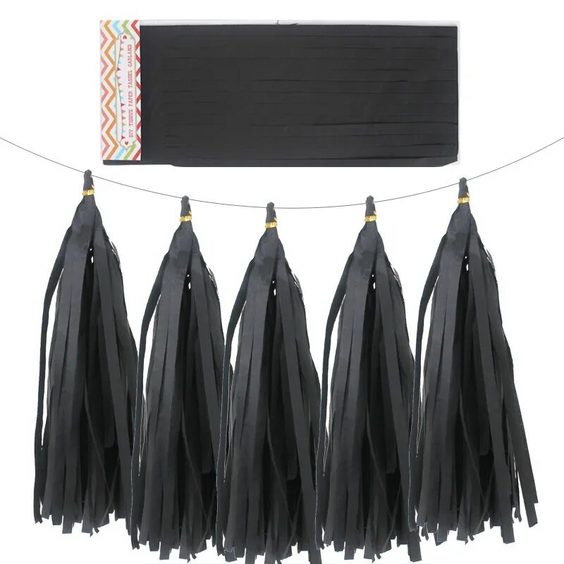 Гирлянда из папиросной бумаги с кисточками, 5 шт. Черный, black