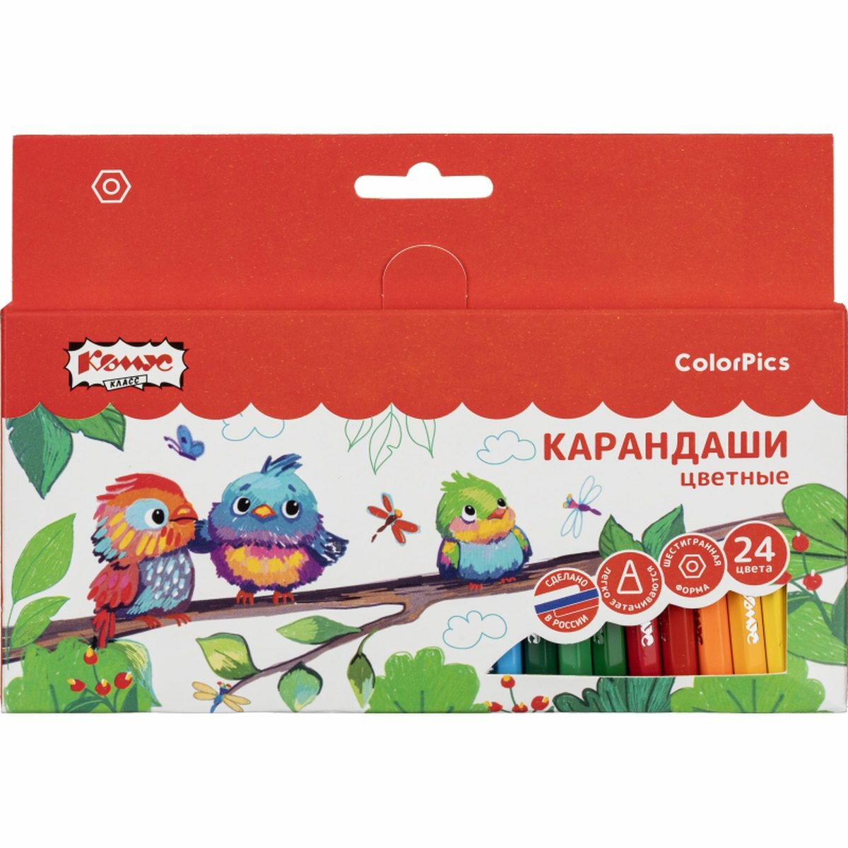 Карандаши цветные 24 цвета Комус Класс ColorPics (L=88мм, укороченные, 6гр) (1781689)